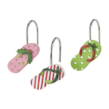 Avanti Flamingo Jingle Holiday Resin 12-Pc. Shower Curtain Hooks - Multicolor