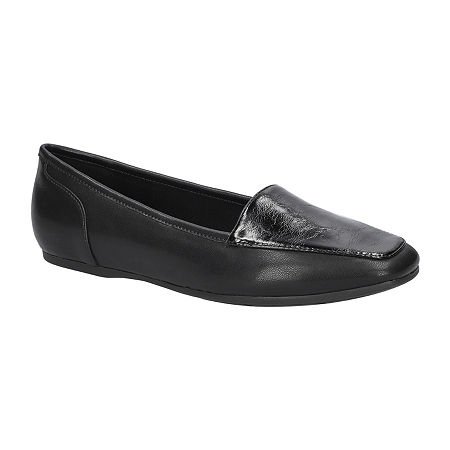 Easy Street Womens Thrill Square Toe Flats - Black Crinkled Patent