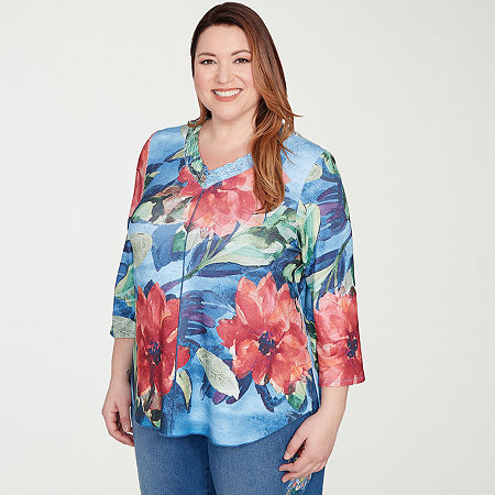 Click here for Alfred Dunner El Paso Womens Plus V Neck 3/4 Sleev... prices