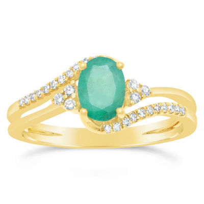 Womens 1/8 CT. T.W. Genuine Green Emerald 10K Gold Oval Cocktail Ring ...