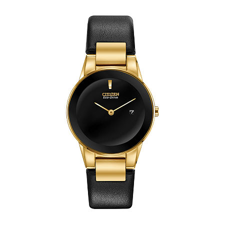 Citizen Eco-Drive Womens Axiom Black Leather Strap Watch 30mm - Black