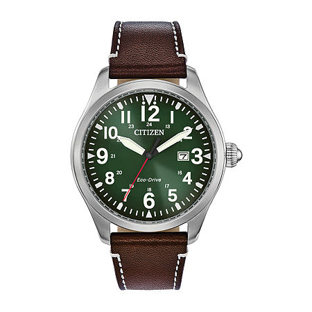 Citizen Eco-Drive Mens Chandler Brown Leather Strap Watch 42mm - Brown