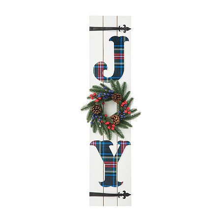 Click here for Glitzhome Wood Plaid Joy Decor Christmas Porch Sig... prices