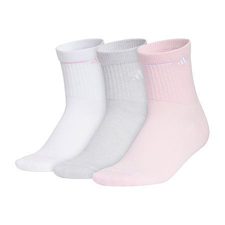 adidas Womens Cushioned Sport 3.0 3-Pack High Quarter Socks - White/clear Pink/gray