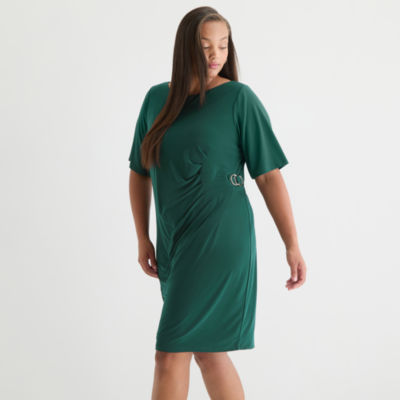 Jessica Howard Womens Plus Short Sleeve Sheath Dress, Color: Hunter ...
