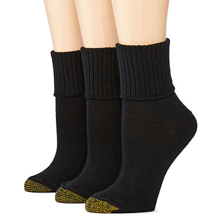 Gold Toe Bermuda Womens 3 Pair Turncuff Socks  One Size  Black