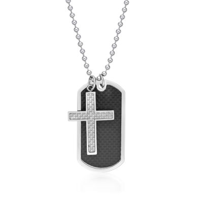 Mens Stainless Steel and Carbon Fiber Dog Tag and Moveable Cross ...