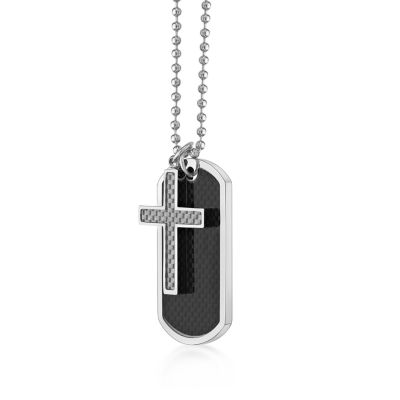 Mens Stainless Steel and Carbon Fiber Dog Tag and Moveable Cross ...