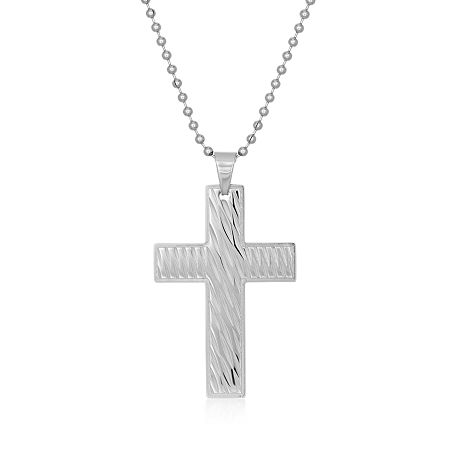 Click here for Mens Stainless Steel Textured Cross Pendant Neckla... prices