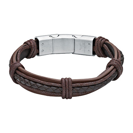 Click here for Mens Brown Leather Stainless Steel Bracelet  One S... prices