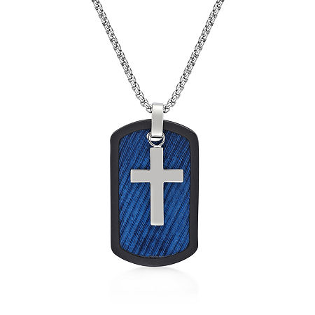 Click here for Mens Stainless Steel Cross Dog Tag 24 Inch Pendant... prices