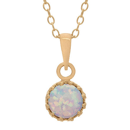 Click here for Simulated Opal 14K Gold Over Silver Pendant Neckla... prices