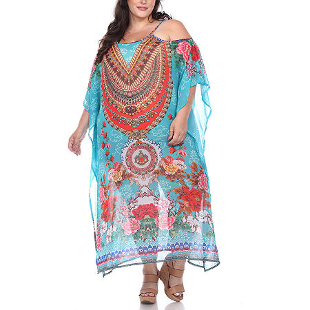 Click here for Plus Size Sheer Maxi Caftan - Aqua prices