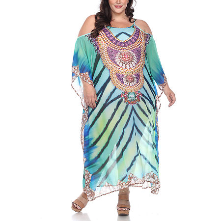 Click here for Plus Size Sheer Maxi Caftan - Green prices