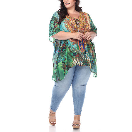 Click here for Plus Size Short Caftan with Tie-Up Neckline - Gree... prices