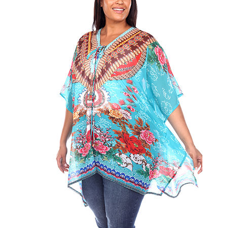 Click here for Plus Size White Mark Floral Short Caftan Tunic prices