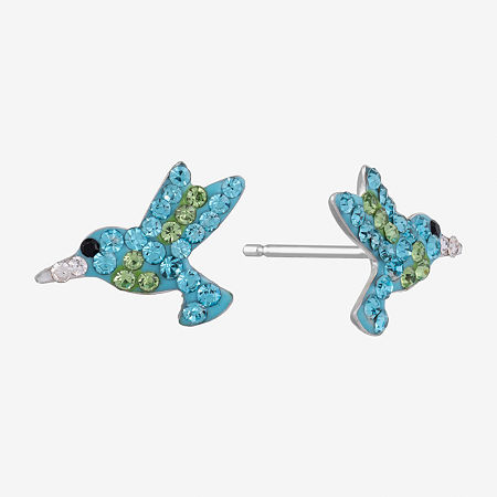 Athra Sterling Silver Crystal Hummingbird Stud Earrings