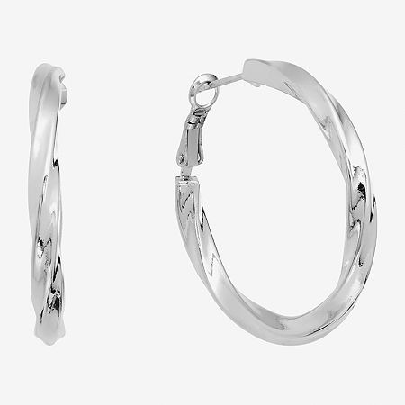 Click here for Silver Reflections Twisted Womens 37mm Hoop Earrin... prices
