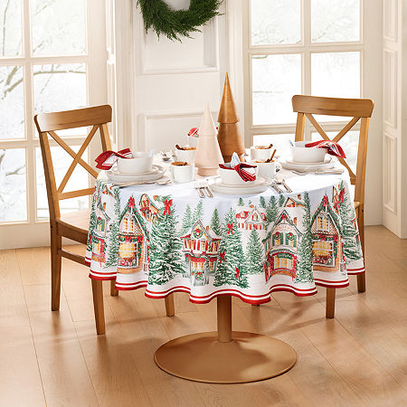 Elrene Storybook Christmas Village Holiday Tablecloth  70 x 70 - Multi