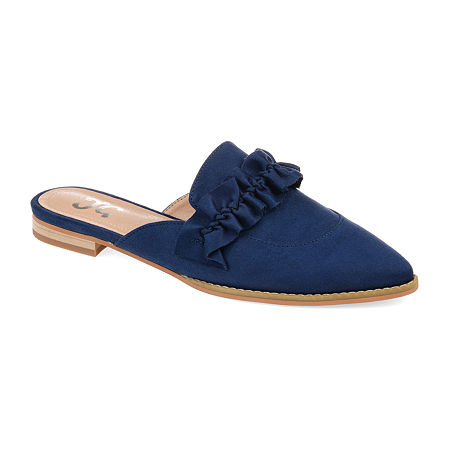 Journee Collection Womens Kessie Ruffle Pointed Toe Slip On Mules - Blue