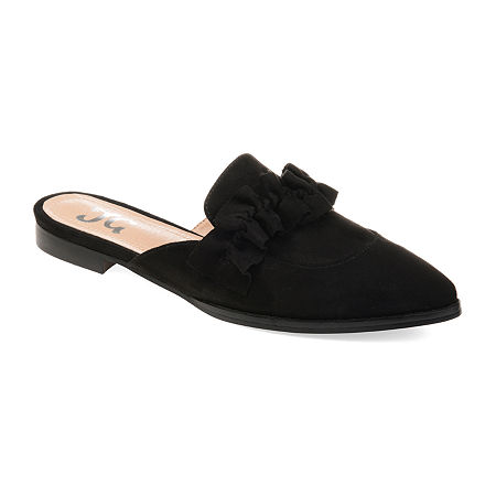 Journee Collection Womens Kessie Ruffle Pointed Toe Slip On Mules - Black