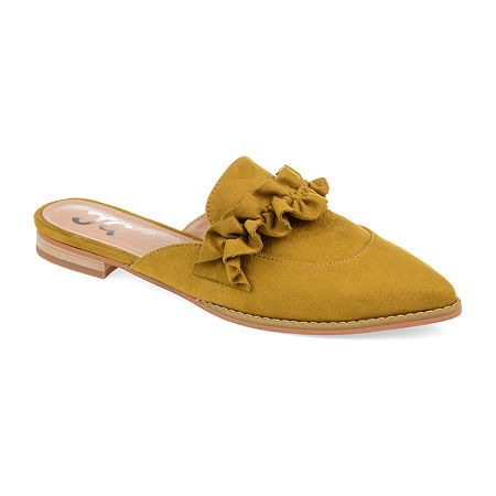 Journee Collection Womens Kessie Ruffle Pointed Toe Slip On Mules - Jade