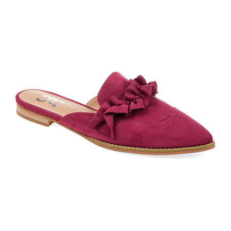 Journee Collection Womens Kessie Ruffle Pointed Toe Slip On Mules - Purple