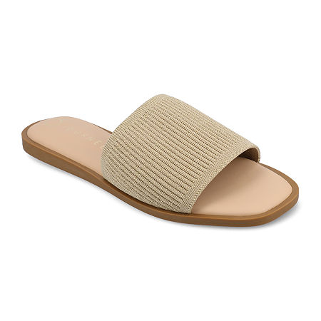 Journee Collection Womens Prisilla Single Band Slide Flat Sandals - Champagne