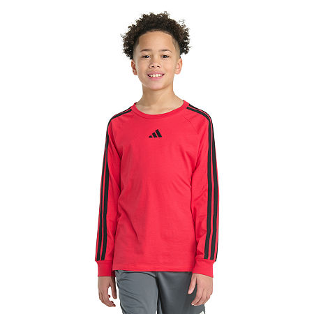 adidas Boys 8-20 Long Sleeves 3-Stripes T-Shirt - Red