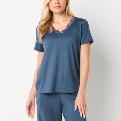 Ambrielle Womens Short Sleeve V Neck Pajama Top - JCPenney