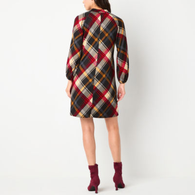 Jessica Howard Womens Long Sleeve Plaid Shift Dress, Color: Red Multi ...