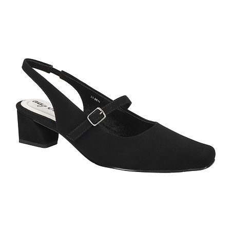 Easy Street Womens Cameo Square Toe Slingback Pumps - Black Lame