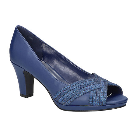 Easy Street Womens Lavish Platform Pumps - Navy Satin