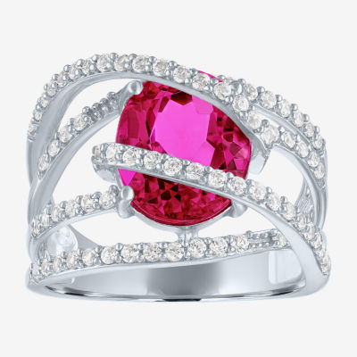 Womens Lab Created Red Ruby Sterling Silver Cocktail Ring - JCPenney