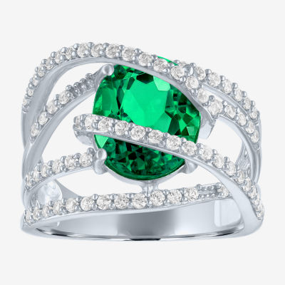 Lab-Created Emerald & Lab-Created White Sapphire Sterling Silver ...
