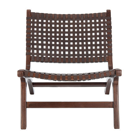 Luna Leather Woven Accent Chair - Brown / brown