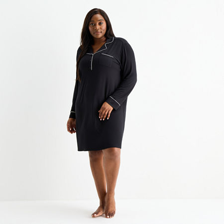 Liz Claiborne Womens Long Sleeve Plus Nightshirt  2x  Black