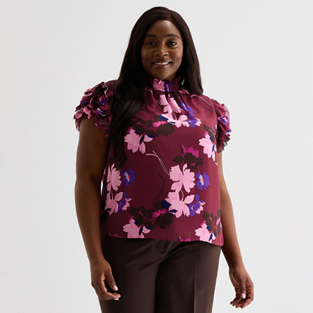 Liz Claiborne Womens Plus Short Sleeve Blouse  3x  Red