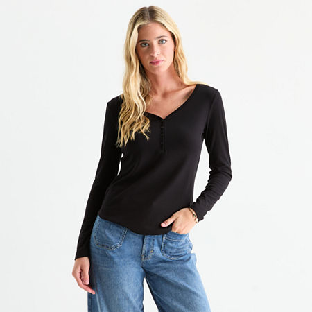 Click here for a.n.a Womens Henley Neck Long Sleeve T-Shirt  Peti... prices