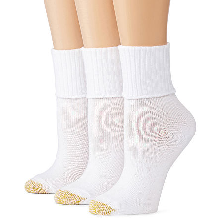 Gold Toe Bermuda Womens 3 Pair Turncuff Socks  One Size  White