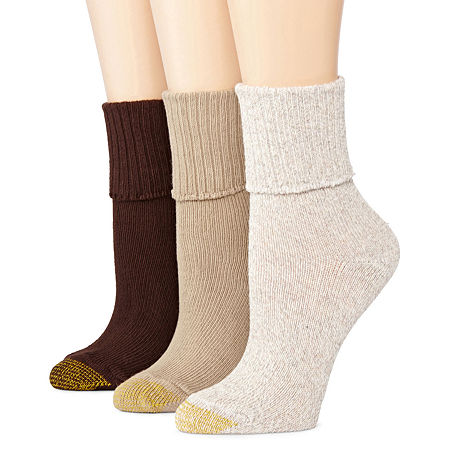 Gold Toe Bermuda Womens 3 Pair Turncuff Socks  One Size  Oatmeal Khaki
