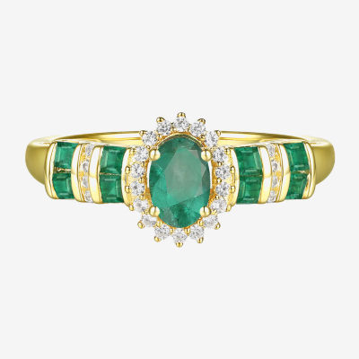 Womens 1/10 CT. T.W. Diamond & Genuine Green Emerald 10K Gold Oval ...
