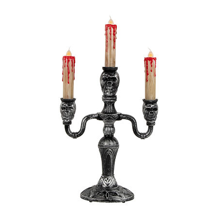 Click here for 13.75 Antique Silver Skull Trio Halloween Candelab... prices