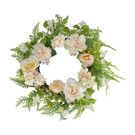 Click here for Northlight 24in Rose And Peony Fern Floral Wreath... prices