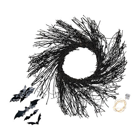 Click here for Northlight 22in Black Twig With Bats Wreath  One S... prices