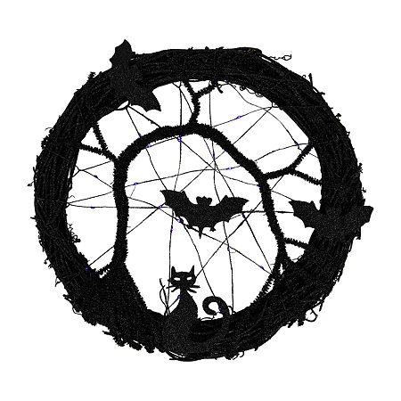 Click here for Northlight 13in Led Black Twig With Bats Wreath  O... prices