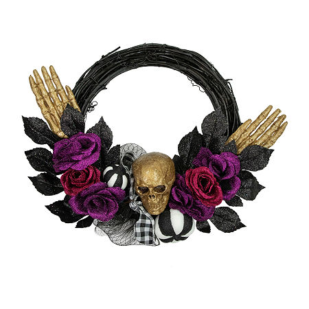 Click here for Northlight 22in Skull With Hands And Purple Roses... prices