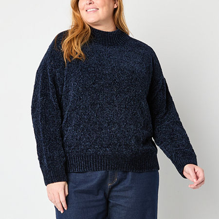 Liz Claiborne Plus Womens Mock Neck Long Sleeve Pullover Sweater  4x  Blue
