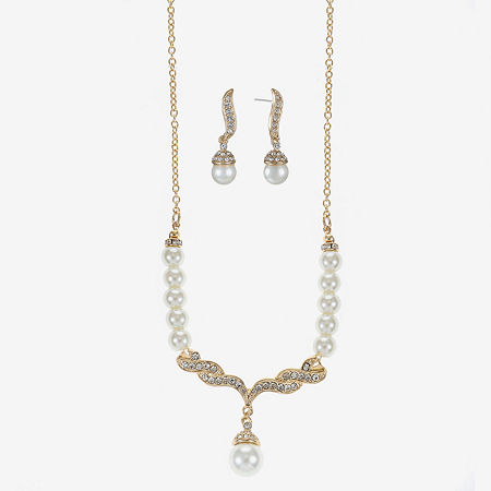 Click here for Monet Simulated Pearl and Crystal Gold-Tone Drop E... prices