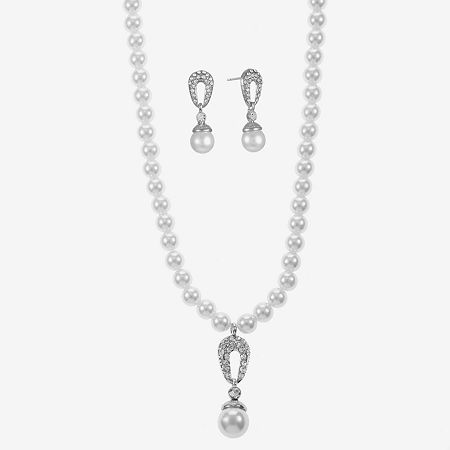 Click here for Monet Simulated Pearl Crystal Double Drop Earring... prices